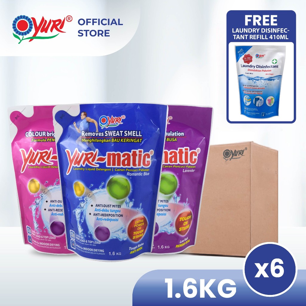 [Carton Deal] Yuri-matic Laundry Liquid Detergent Refill 1.6Kg x6 (FOC ...