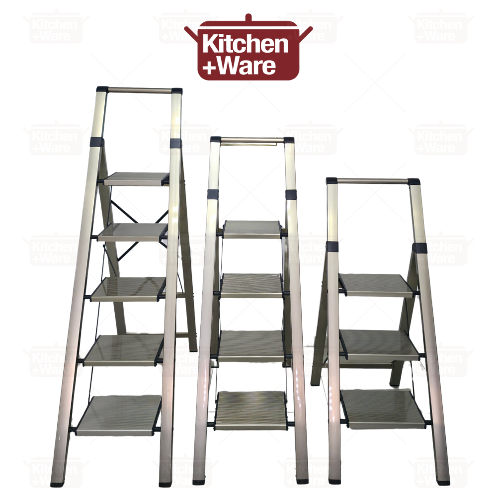 Aluminum Step Ladder with Handrail – 3/4/5 Steps | 150kg Load | Gold ...