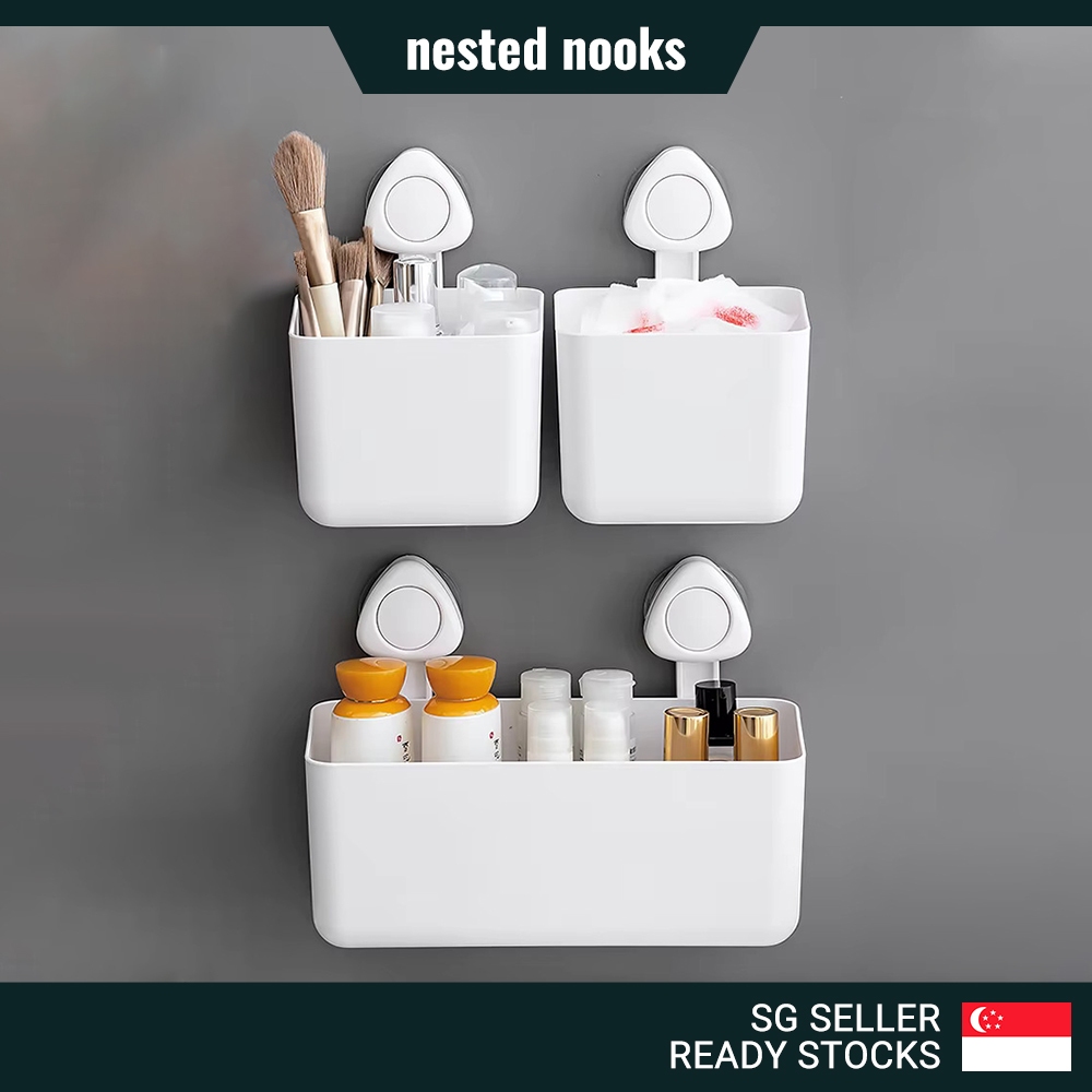 Premium Bathroom Suction Storage Containers Hooks Broom Mop Holder Self ...