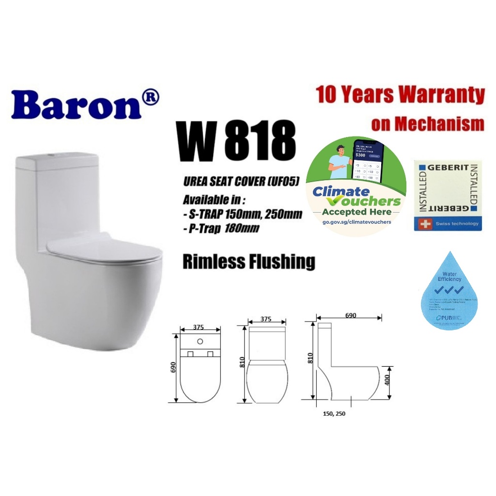 [CLIMATE VOUCHER] Baron W818 Toilet Closet $399 with Installation ...