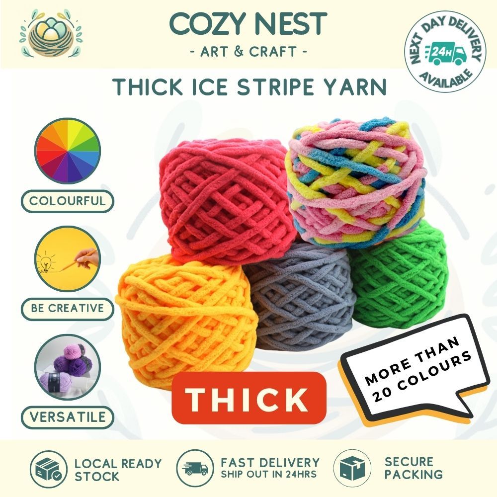 [SG Ship] Ice Stripe Thick Roving Yarn Soft Crochet Knitting Milk ...