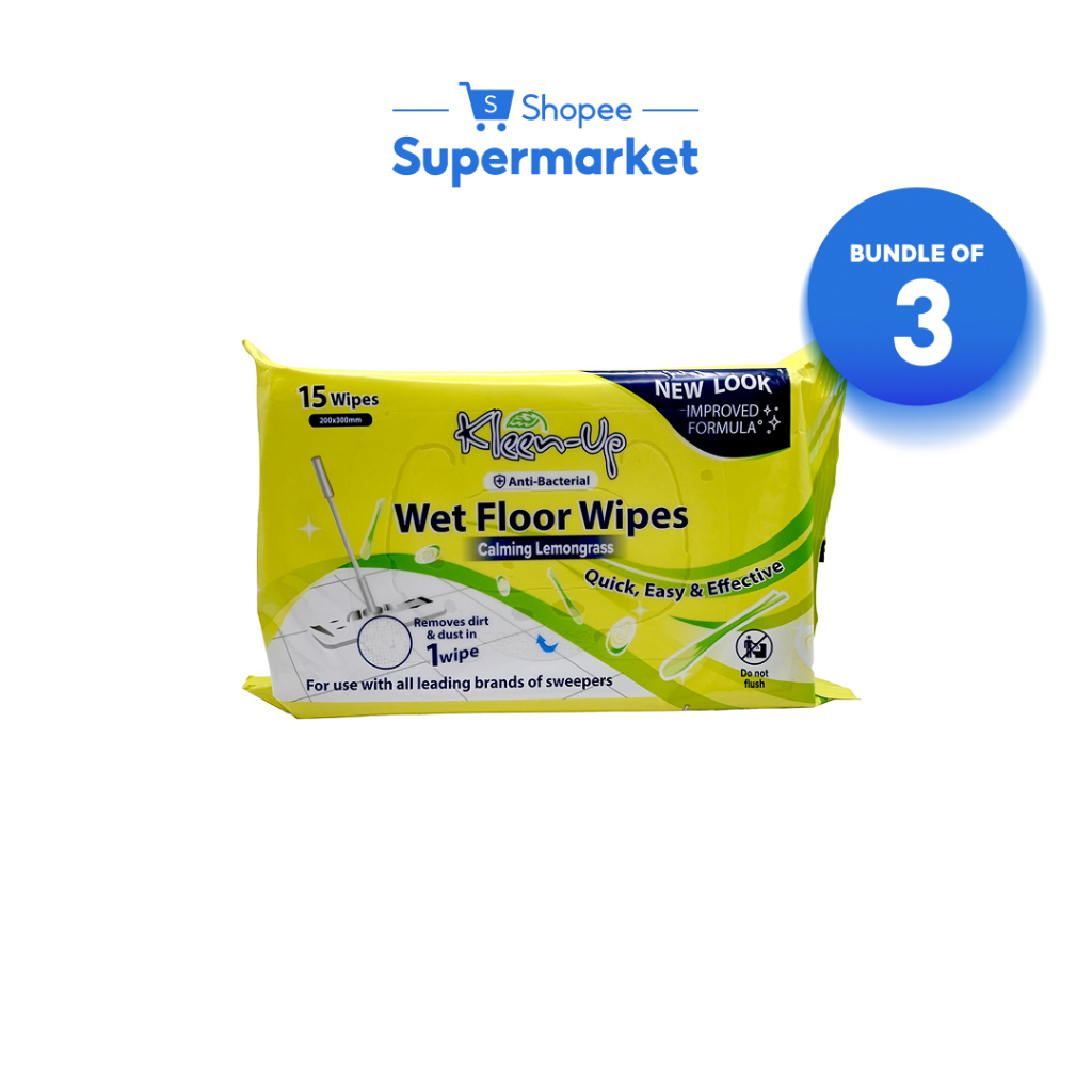 [Bundle of 3] Kleen-Up Wet Floor Wipes Calming Lemongrass (15pc ...