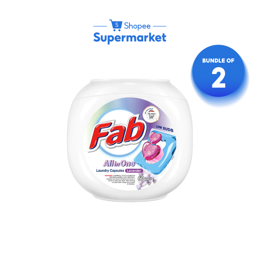 [Bundle of 2] Fab All-in-One Laundry Capsules Lavender (60 Pods ...