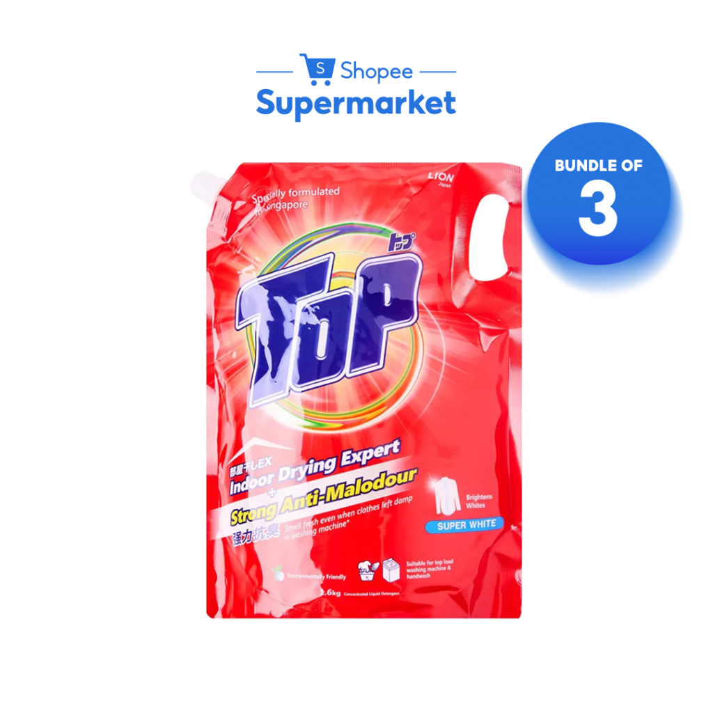 [Bundle of 3] Top Concentrated Liquid Detergent Refill Super White (1 ...