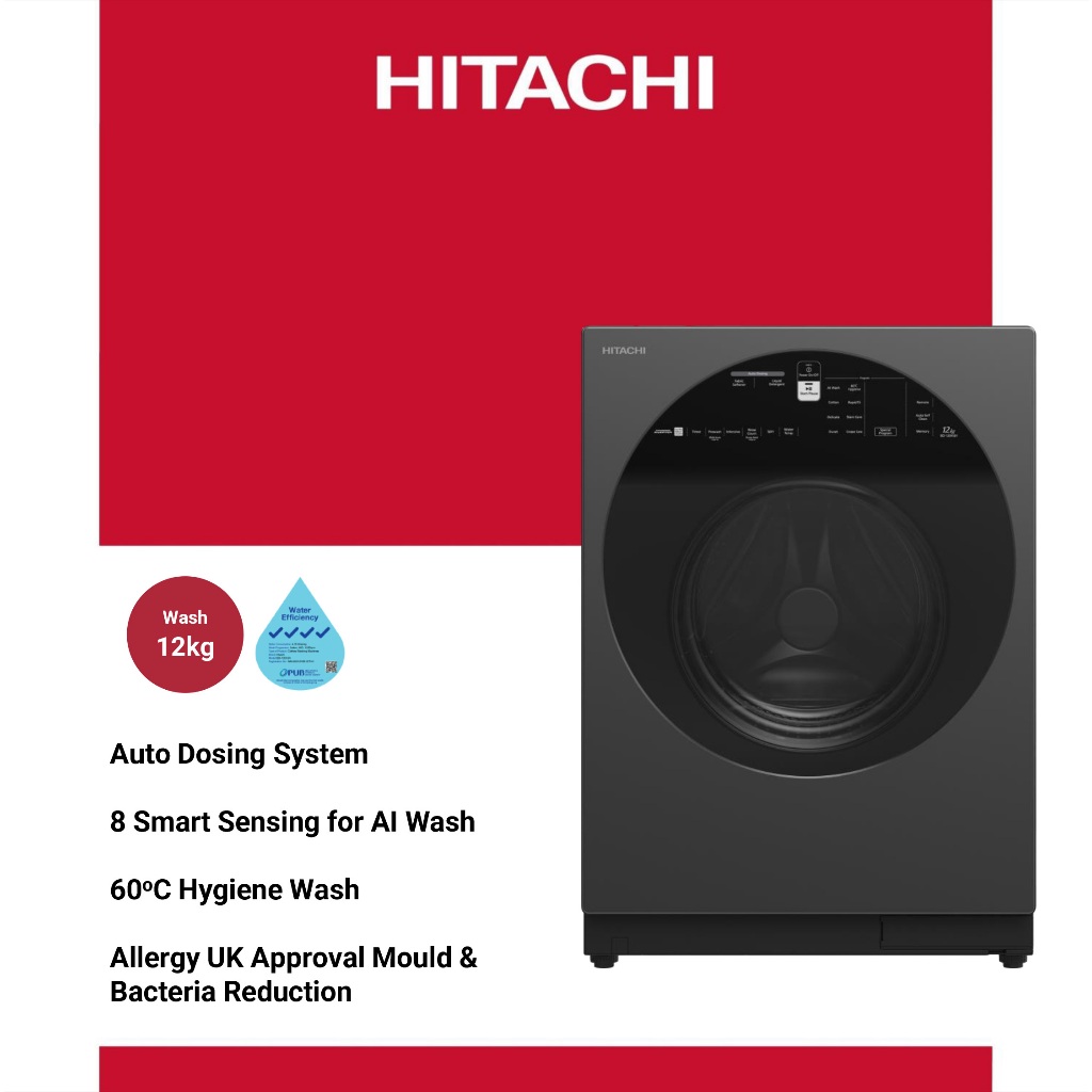 Hitachi Intelligent Wash Front Load Washer 12kg BD-120XGV | Shopee ...
