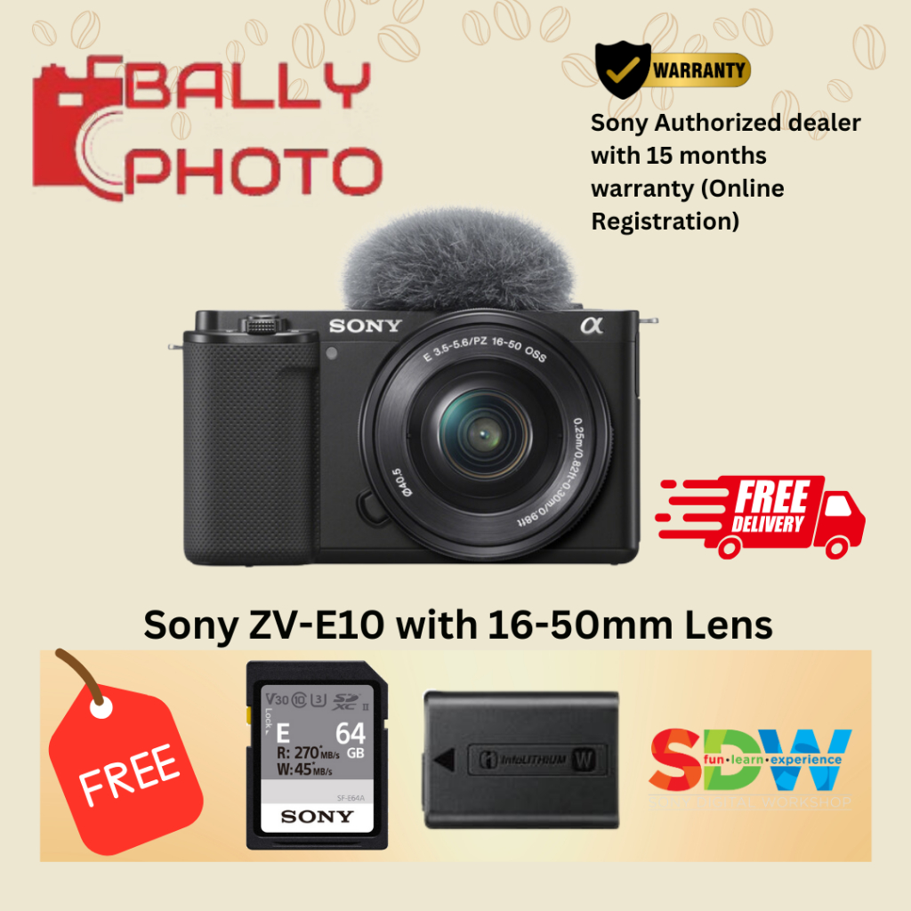 Sony ZV-E10 Mirrorless Camera with 16-50mm Lens (Free 64GB + NP-FW50 ...