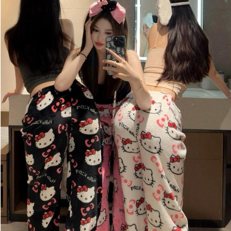 Coral Fleece Hello Kitty Pants Warm Plush Cartoon Casual Home Pajamas ...