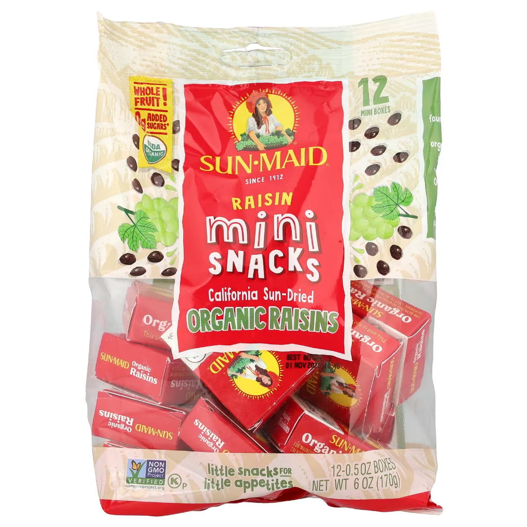 SUN-MAID California Natural Sun-dried Organic Raisin Mini-Snack Pack ...
