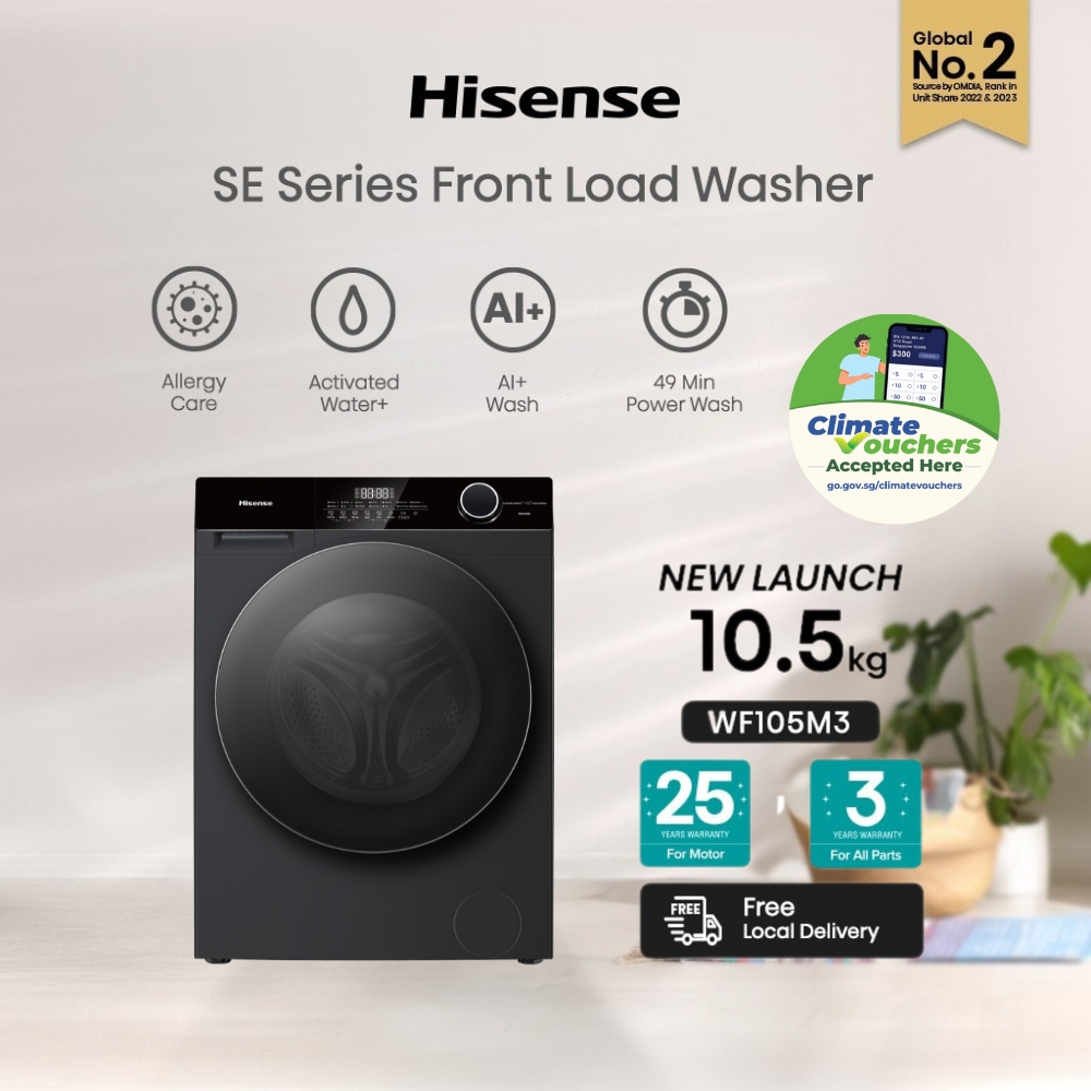 Hisense 10.5kg Front Load Washing Machine, SE Series, WF105M3, Front ...