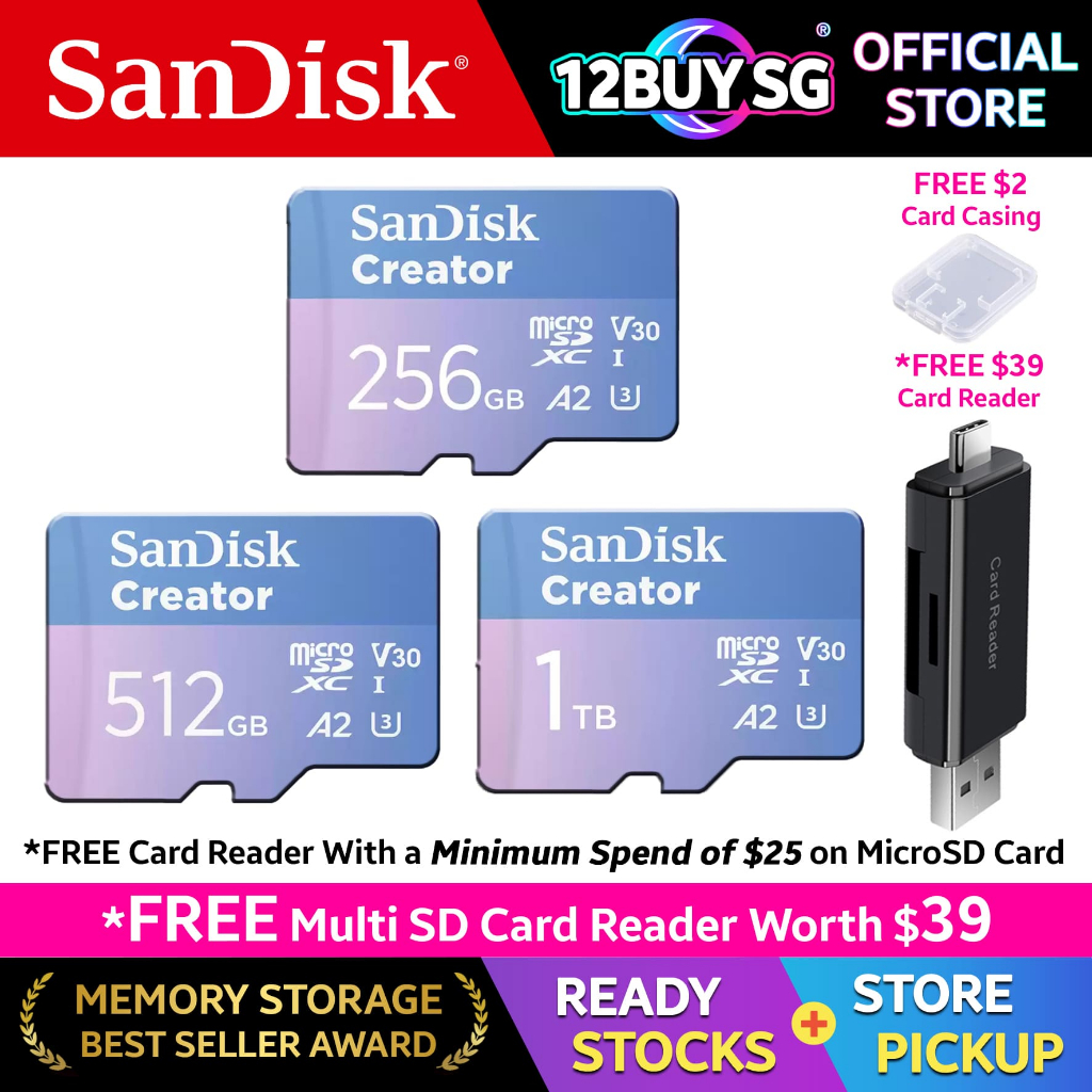Sandisk Creator 4K 5.3K MicroSD Card V30 A2 U3 Read Speed 190MB/s 256GB 512GB 1TB QXAVC 12BUY ...