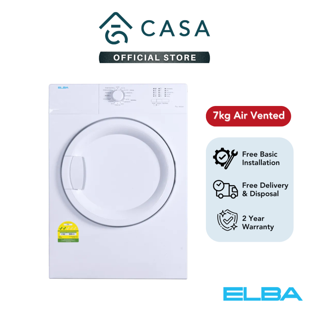 ELBA 7kg Air Vented Dryer | Made In Europe | EBD750V | Shopee Singapore