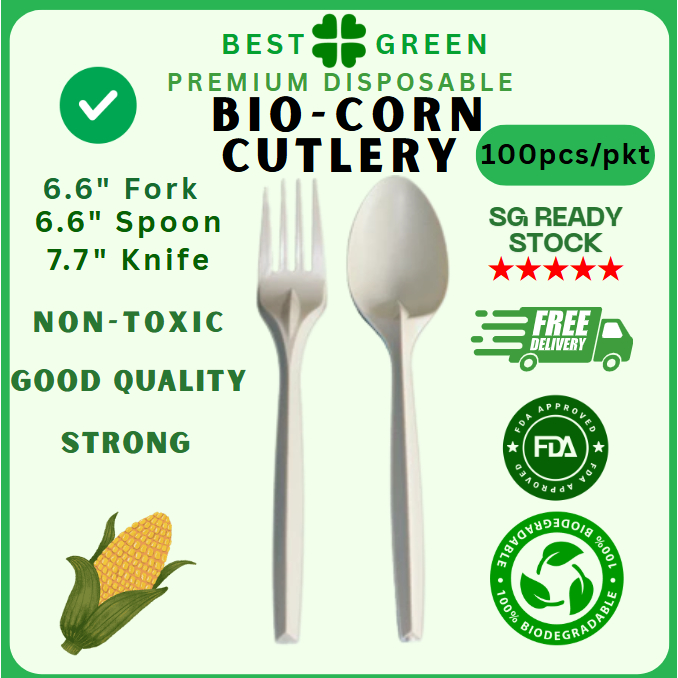 [BestGreen] [100PCS/PKT] Biodegradable Bio-corn Cutlery ~Bio-corn Spoon ...