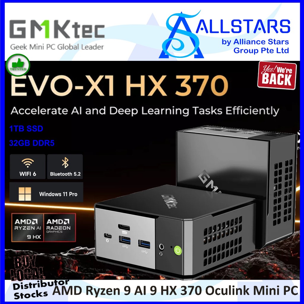 (ALLSTARS ) GMKtec EVO-X1 AI Mini PC AMD Ryzen AI 9 HX 370 | 32GB DDR5 | 1TB | Win 11 Pro ...