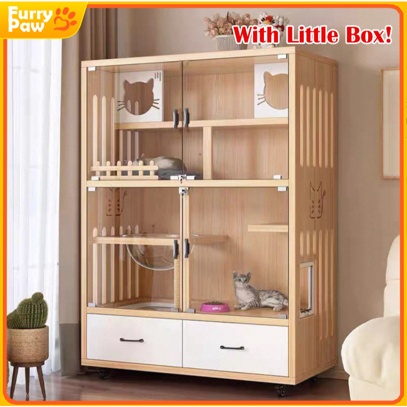 SG Stock Cat Villa Home Use Solid Wood Cat Cage Cat House Cat Cabinet ...