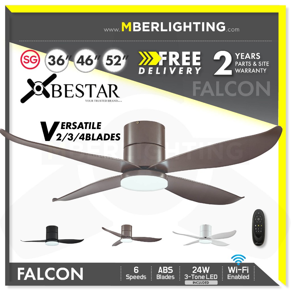 [safe install] BESTAR Falcon Smart Wi-Fi Ceiling Fan 36/46/52" With LED ...