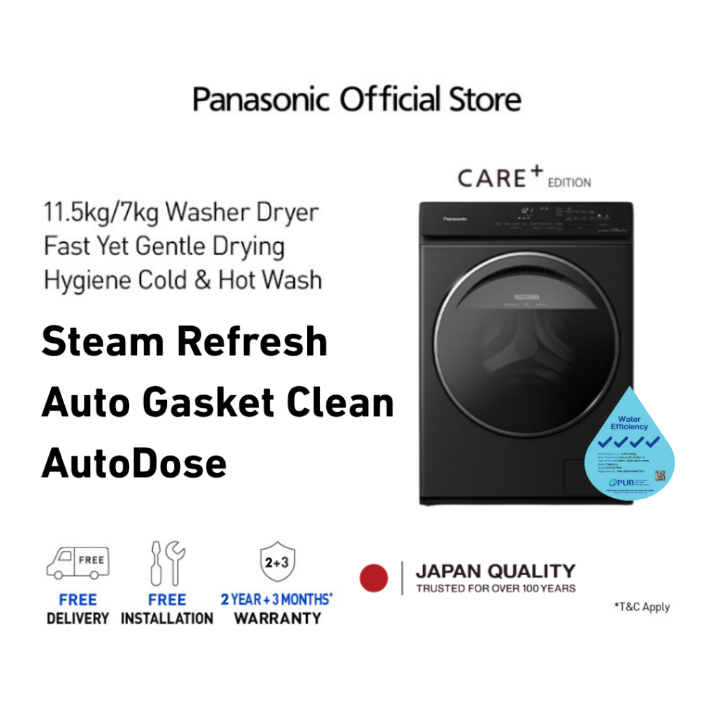 Panasonic CARE+ Edition 11.5kg wash / 7kg dry Front Load Washer Dryer ...