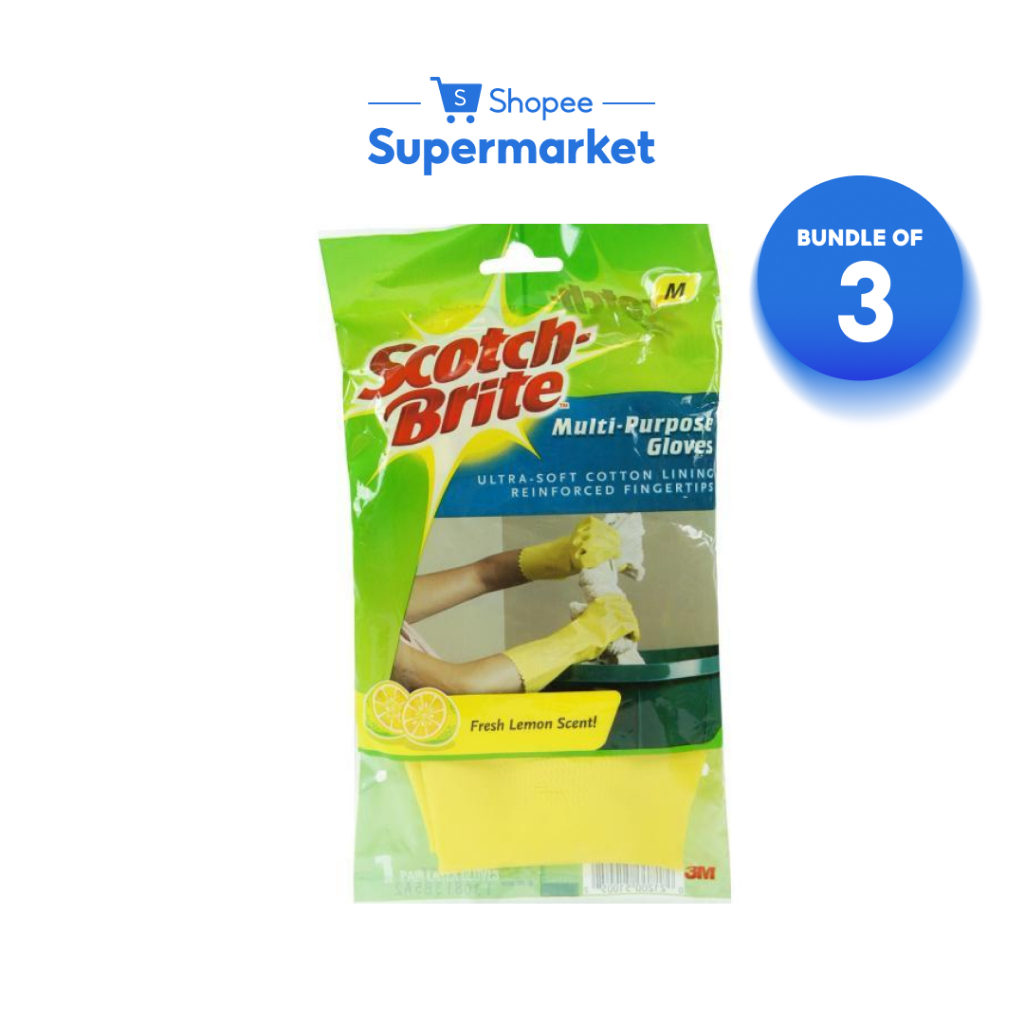 [Bundle of 3] 3M Scotch Brite Medium Multi-Pirpose Gloves Fresh Lemon ...