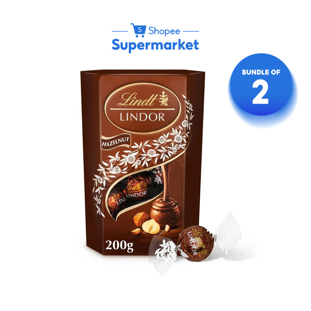 [Bundle of 2] Lindt Lindor Hazelnut Chocolate Truffles Cornet (200g ...