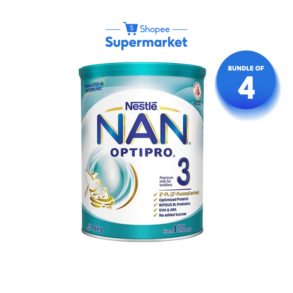 [Bundle of 4] Nestle NAN Optipro Stage 3 Growing Up Milk Formula 1.6kg - From 12 Months | Shopee ...
