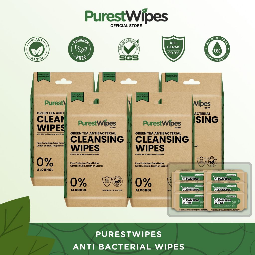 PurestWipes Green Tea Antibacterial Wet Wipes | Kills 99.9% Viruses ...