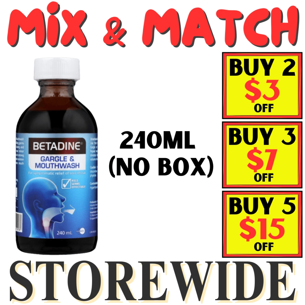 Betadine Gargle & Mouthwash 240ml Ulcer Sore Throat Povidone Iodine ...