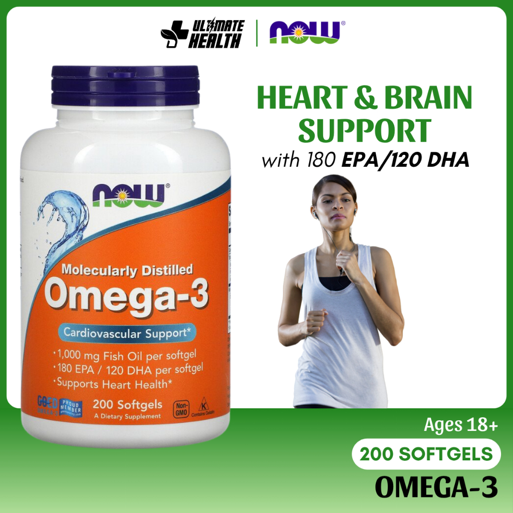 Now Foods Omega 3 Fish Oil, 180 EPA/120 DHA Per Softgel For Heart ...