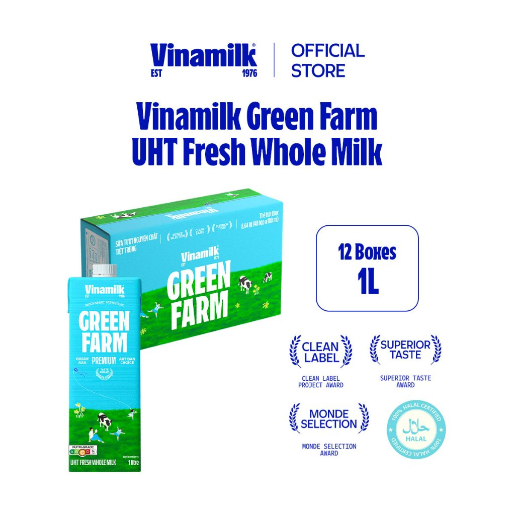 [Carton Deal] Vinamilk Green Farm UHT Fresh Whole Milk 12 x 1L | Shopee ...
