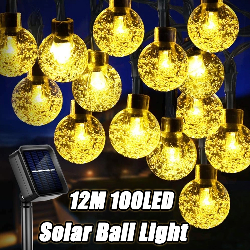 Solar Powered Led Fairy String Lights 12M 100LED Outdoor Ball String ...