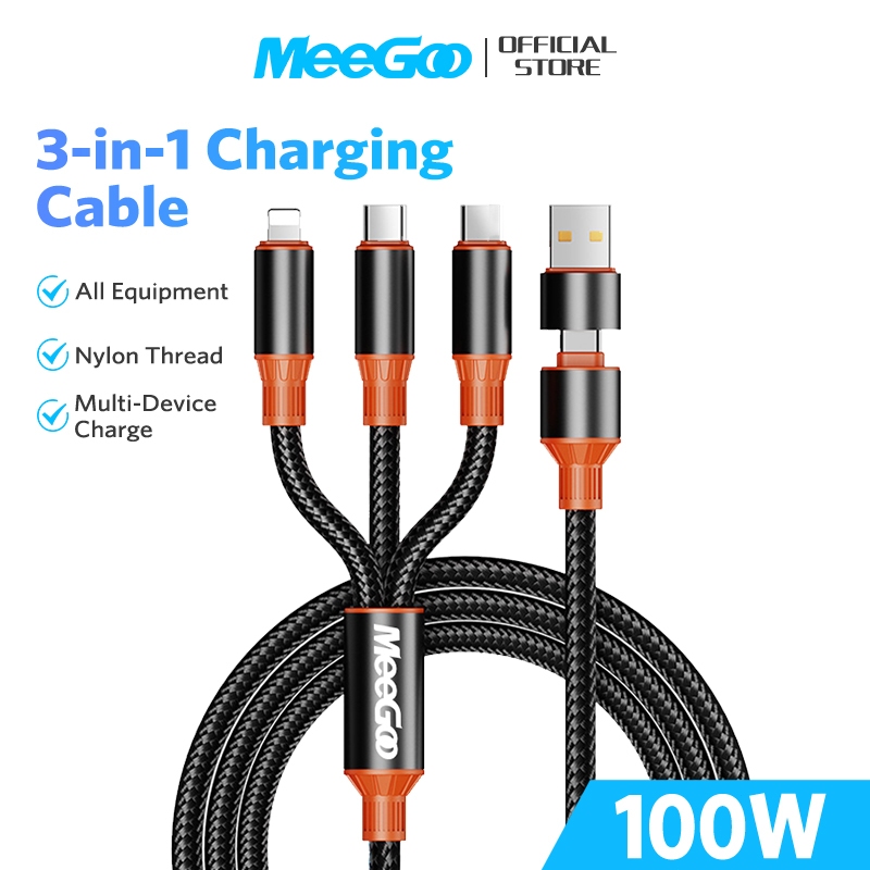 MeeGoo 100W 3 in 1 Fast Charging Data Cable Multi Charge Cable Usb C to ...