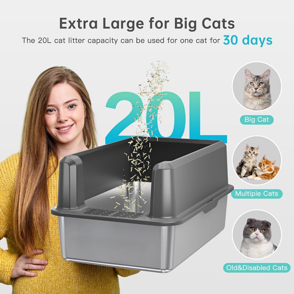 【Ready From SG】Stainless Steel Cat Litter Box Extra large thick Cat ...