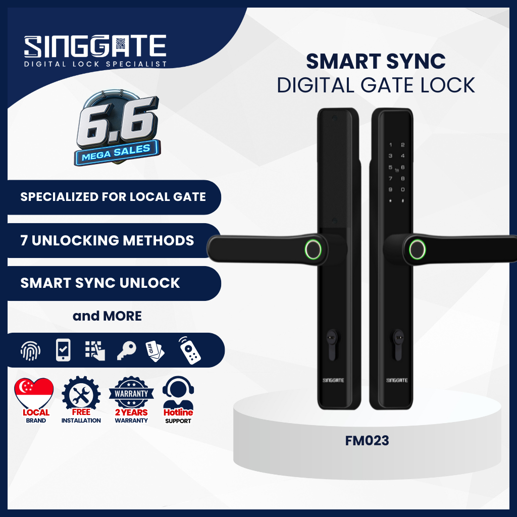 【Synchronize Model】FREE Installation | Singgate【FM023】智能同步铁门锁 | Smart Digital Gate Lock (2 Years ...