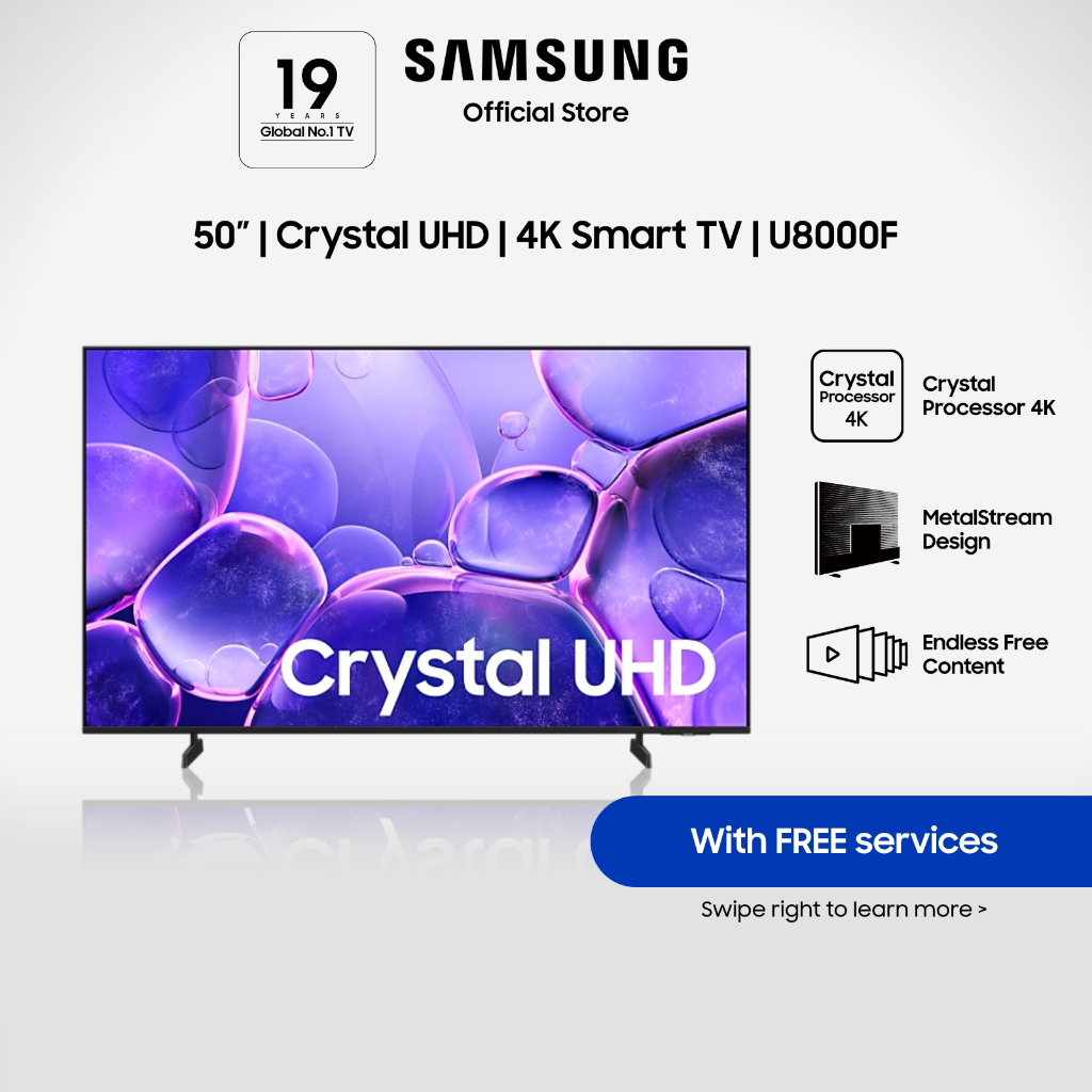 Samsung 50" Crystal UHD U8000F 4K Smart TV (2025) | Shopee Singapore