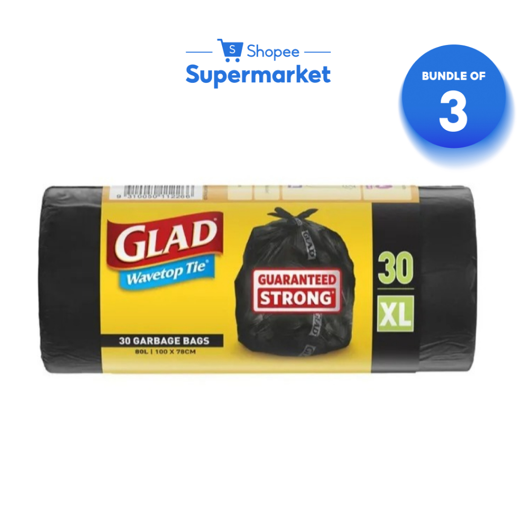 [Bundle of 3] GLAD Wavetop Garbage Bag - Extra Large (30s) | Shopee ...