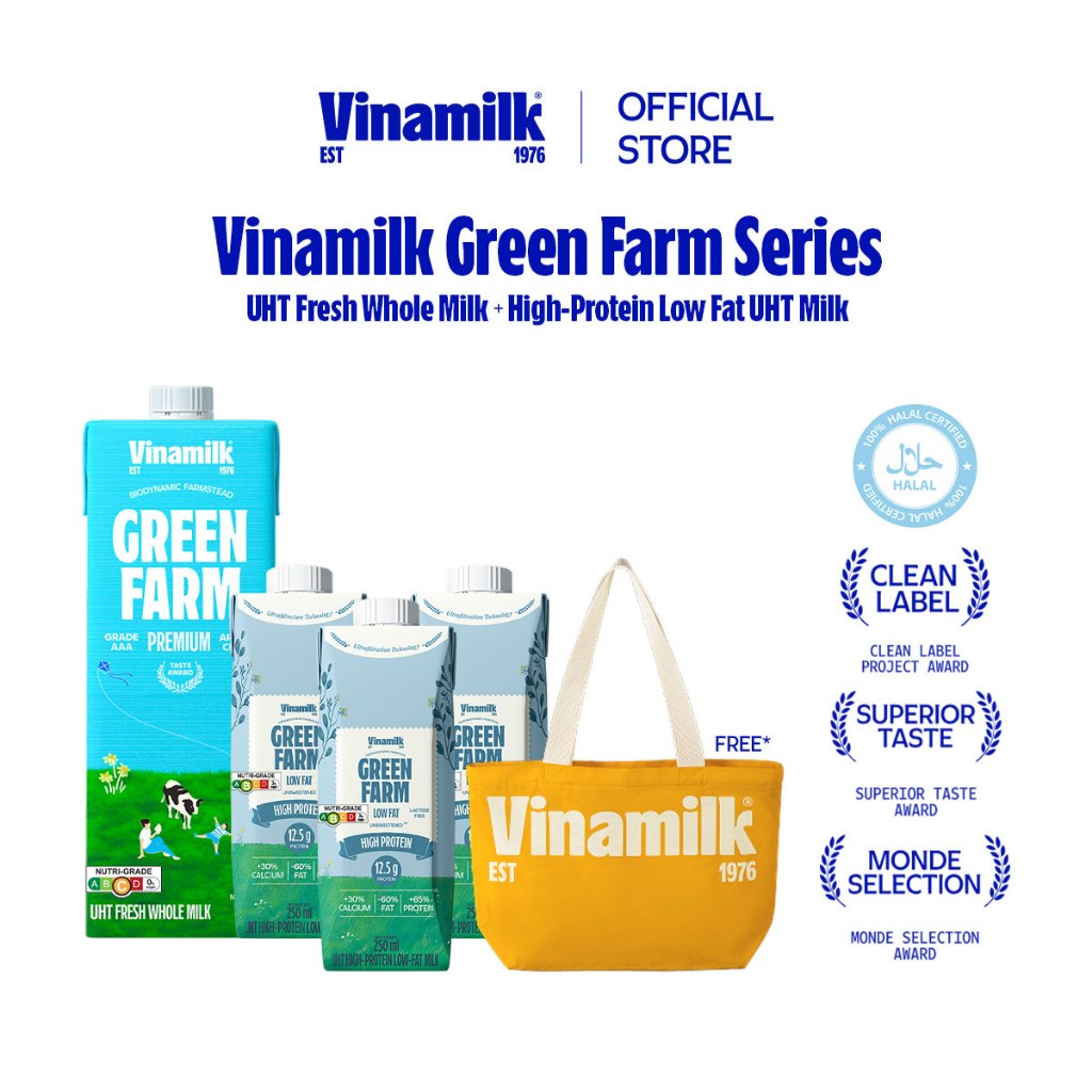 [Bundle Deal] Vinamilk Green Farm High Protein Low Fat UHT Milk 3 x ...