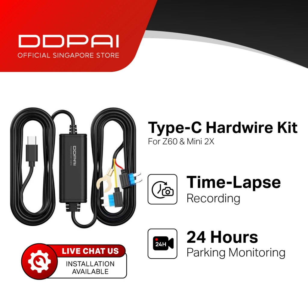 DDPAI 12V Type-C Hardwire Kit for DDPAI Z60 Series & Mini 2X Dual Dash ...