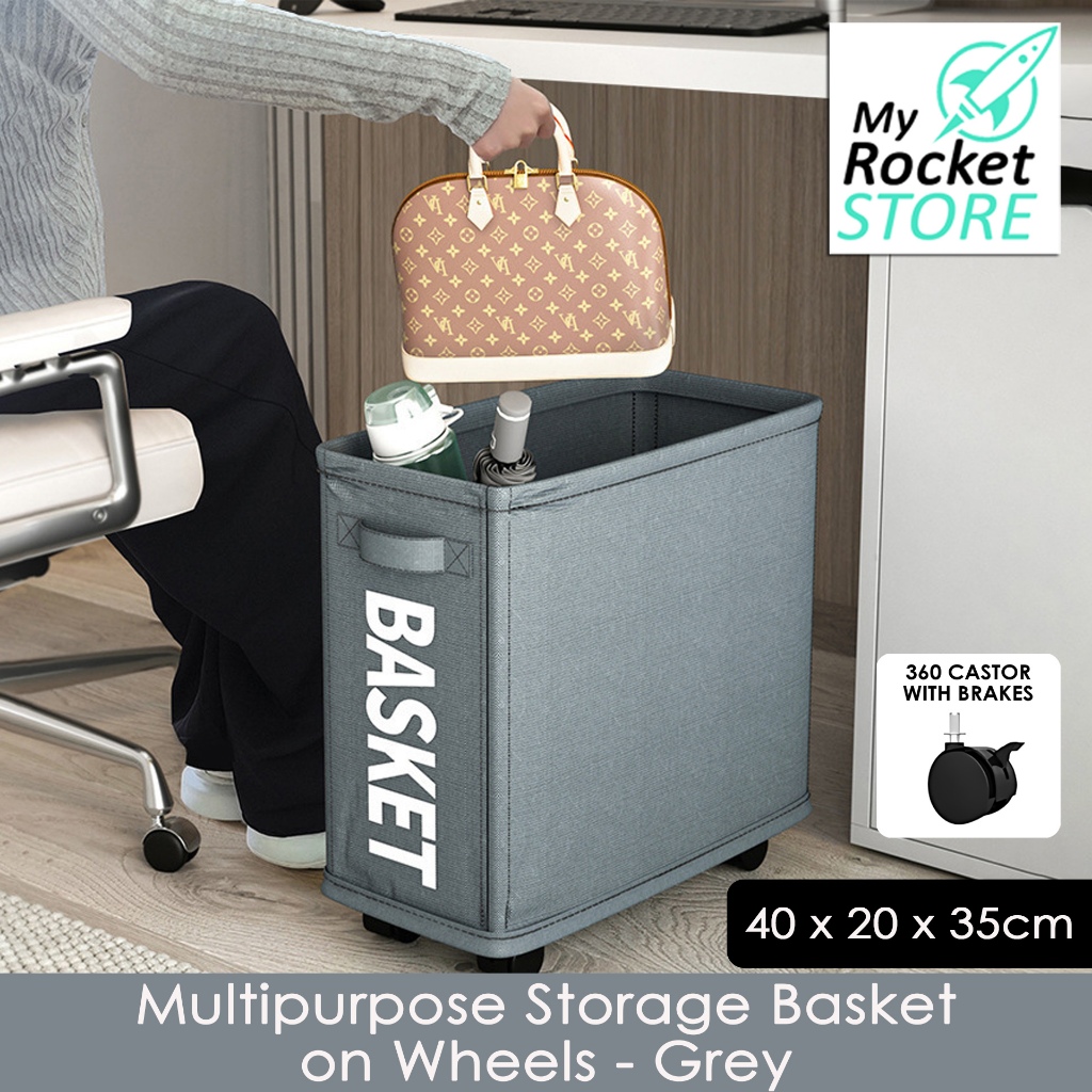 Under Desk Storage Basket with Wheels Foldable Fabric Storag | Space ...
