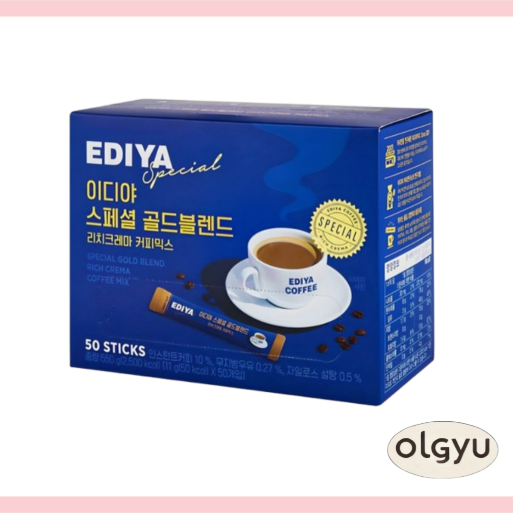 EDIYA Gold Blend Rich Crema Coffee Mix – 50 Sticks of Korean Café-Style ...