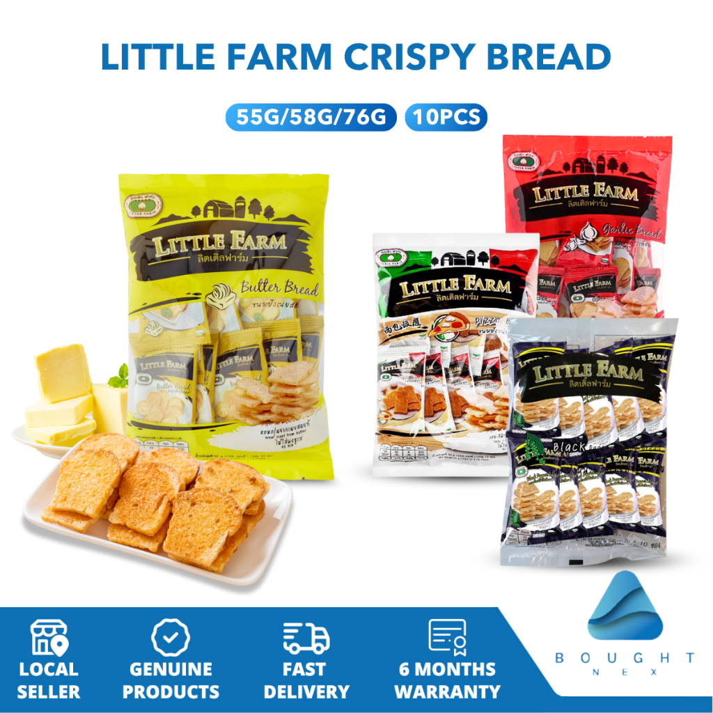 Little Farm Crispy Bread - Fun Size Garlic Butter Snack, 1 Bag = 10 Pcs ...