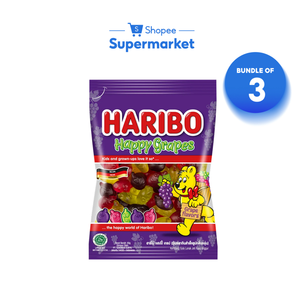 [Bundle of 3] Haribo Happy Grapes 80g (Halal) | Shopee Singapore