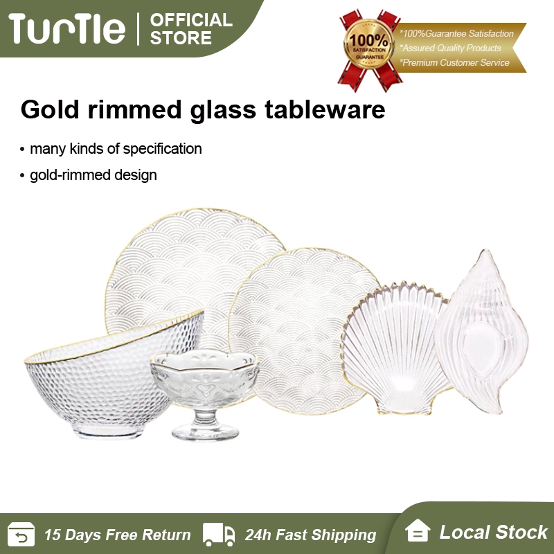 TURTLE Gold Edge Textured Glass Tableware Dinnerware (Plate / Bowl ...