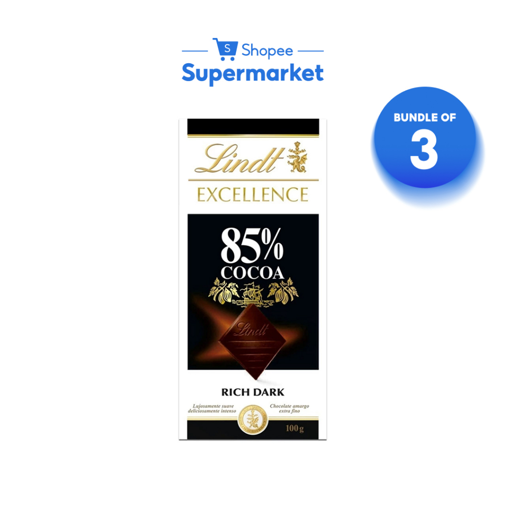 [Bundle of 3] Lindt Excellence 85% Cocoa Dark Chocolate Bar (100g ...