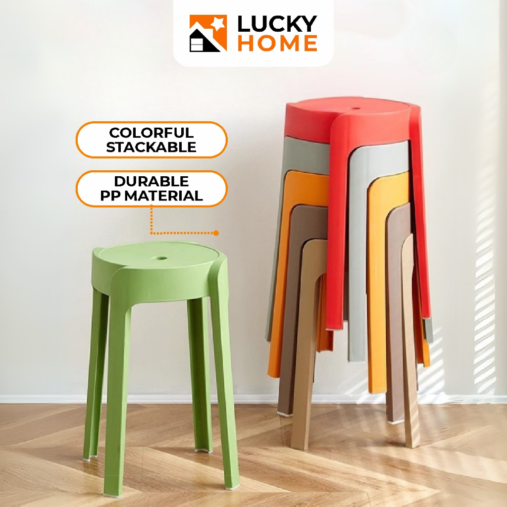 🇸🇬Lucky Home🔥Plastic Stool Chair/Stackable/Round Stool/High Stool ...