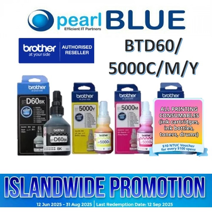 [ORIGINAL] Brother Ink Bottle BTD60 BTD 60 Black / BT5000 BT 5000 Cyan ...
