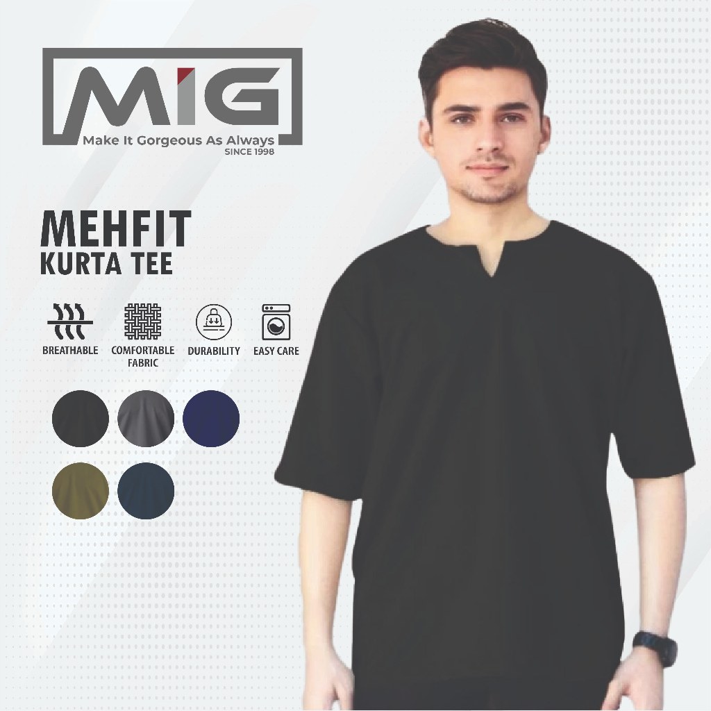 MIG Polyester V neck Short Sleeve Plain Mehfil Kurta Tee | Shopee Singapore