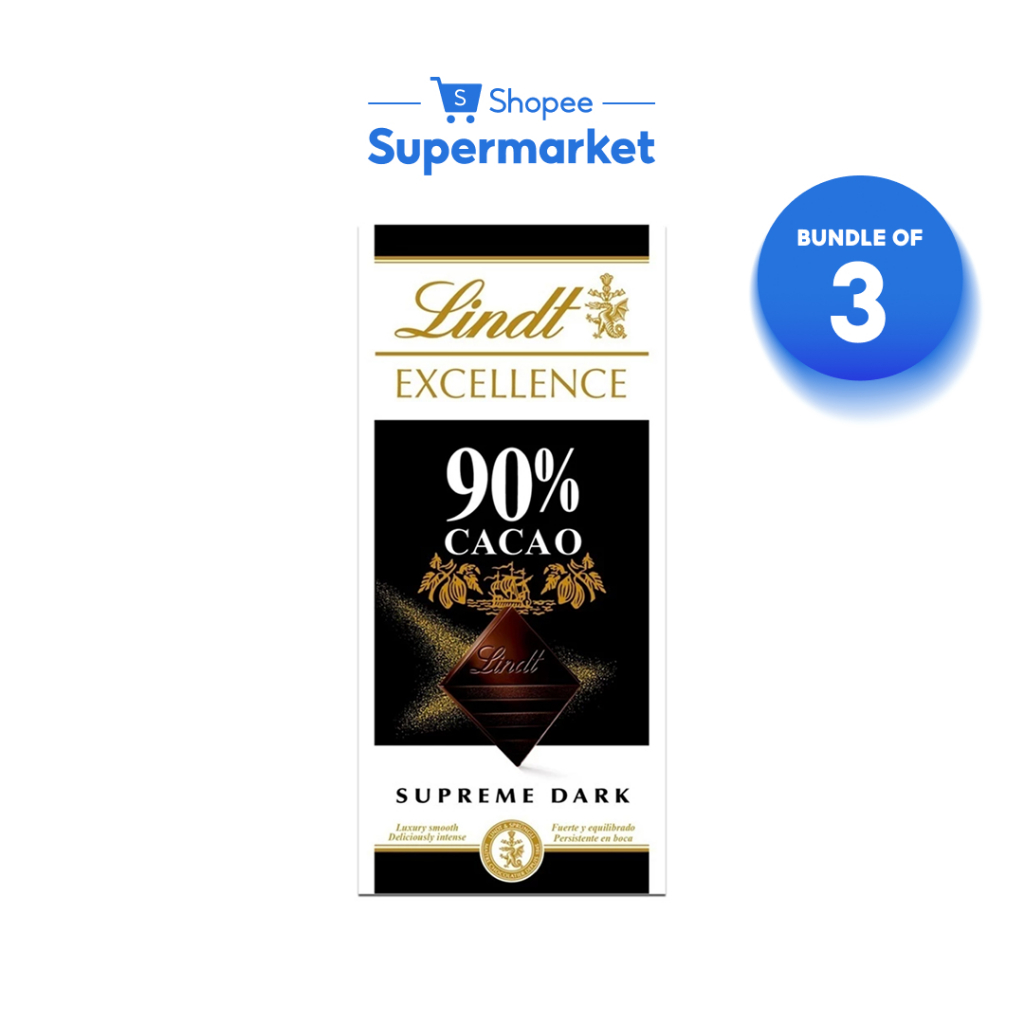 [Bundle of 3] Lindt Excellence 90% Cocoa Dark Chocolate Bar (100g ...