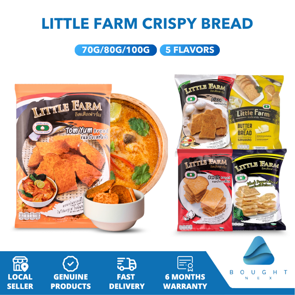 Little Farm Crispy Bread 60g/80g/90g/100g - Butter, Garlic, Pizza ...