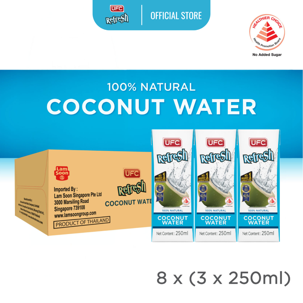 [Carton of 24] UFC Refresh Natural Coconut Water 250ml | Shopee Singapore