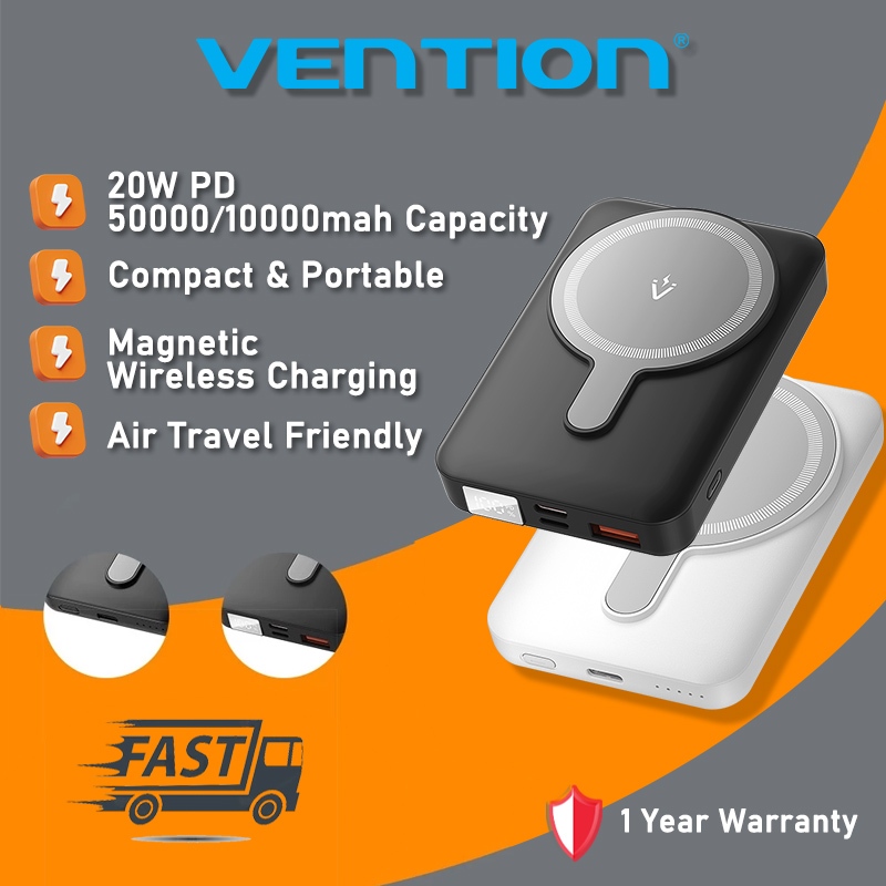 Vention® 10000mAh Magnetic Wireless Power Bank with Stand | Built-in ...