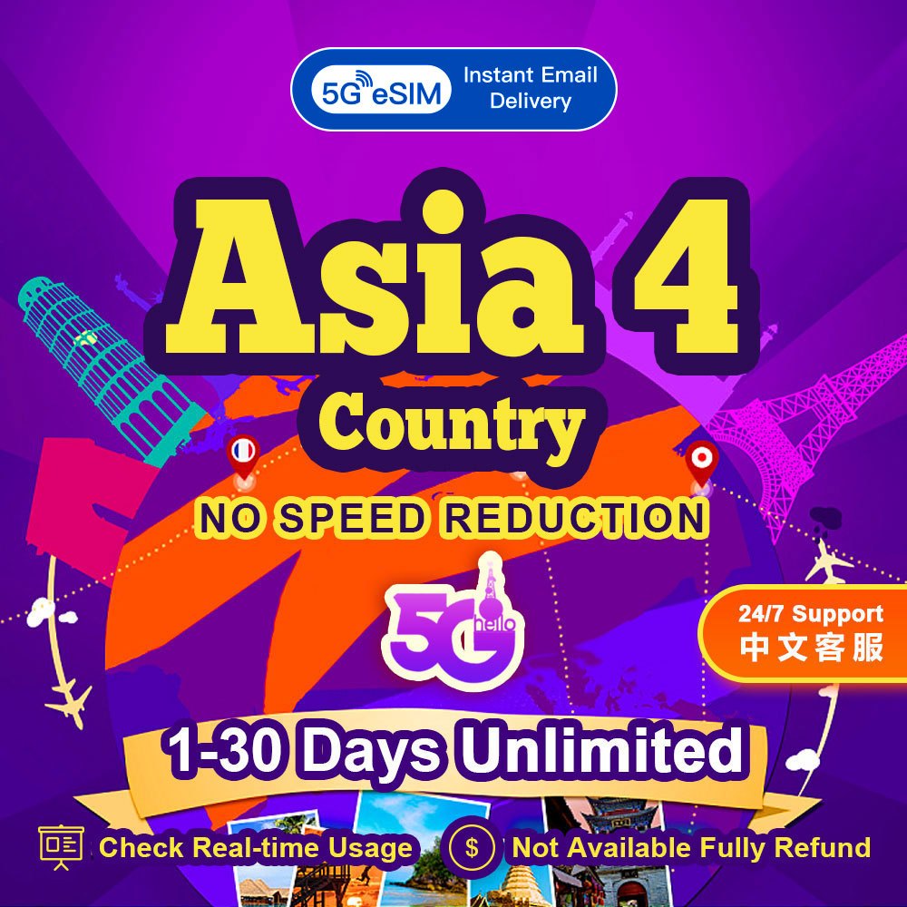Malaysia,Thailand,Indonesia eSIM 5G High speed 1-30 days 500MB-15GB Unlimited data Asia eSIM ...