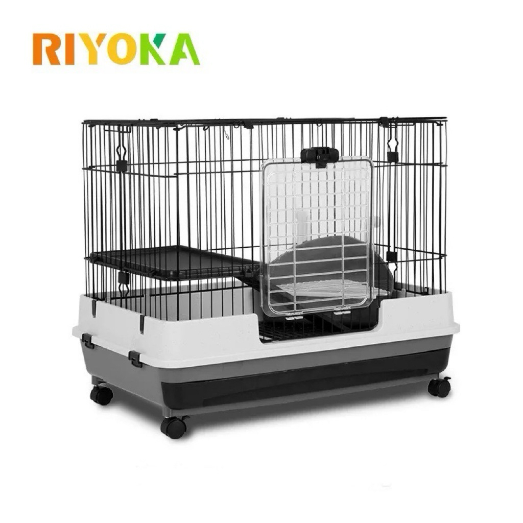 Riyoka 2-Level Deluxe Small Animal Cage Rabbit Hutch Wheels Removable ...